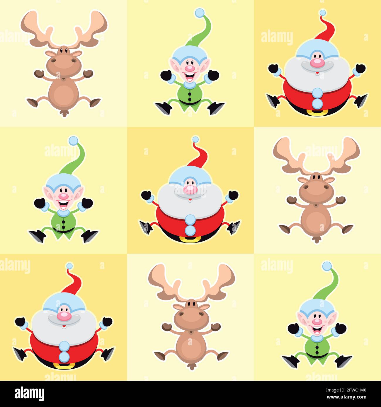 Christmas cartoon characters in a yellow square. Vector illustration ...
