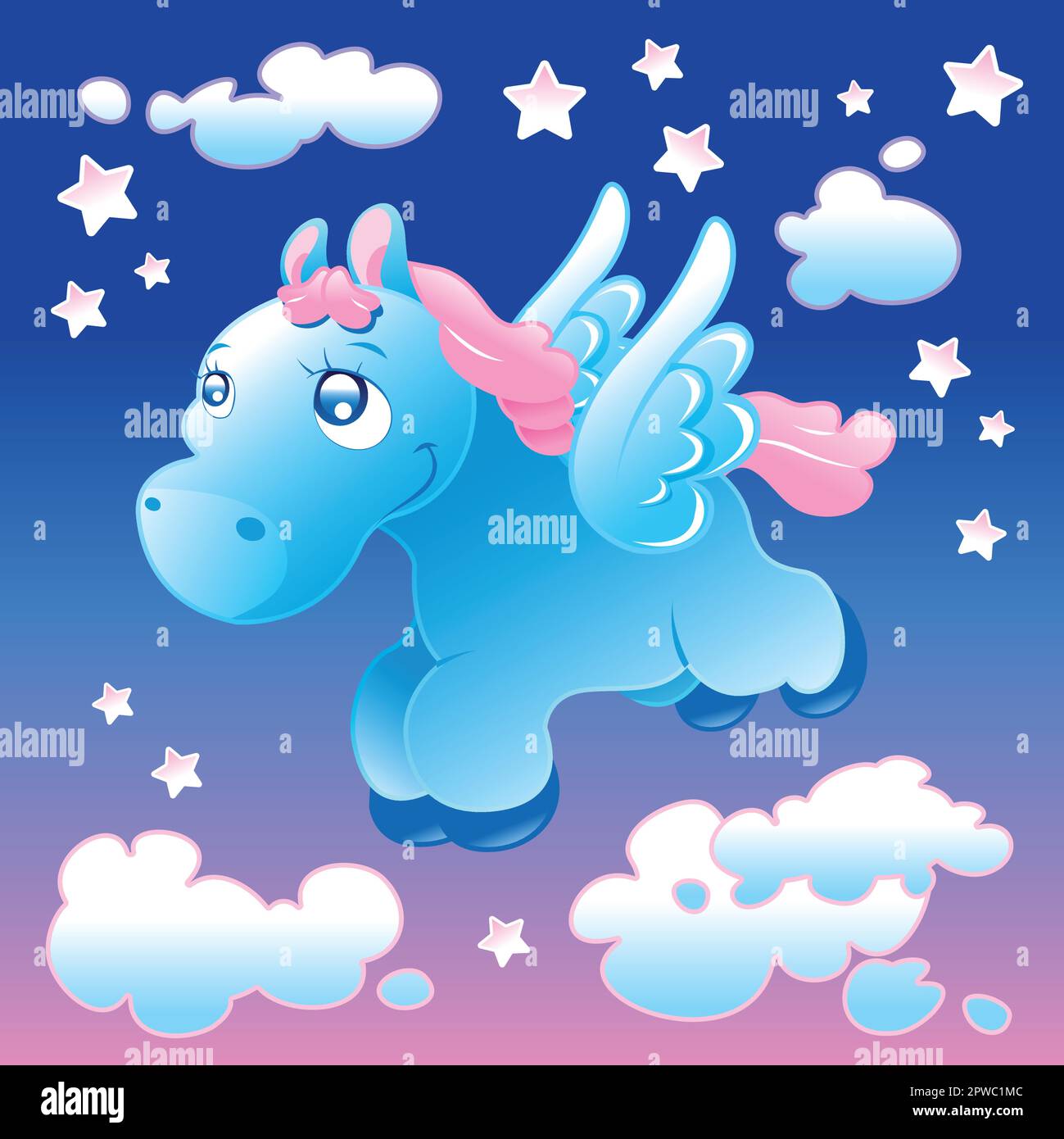 Little Pegasus in the sky , cartoon and vector illustration Stock ...