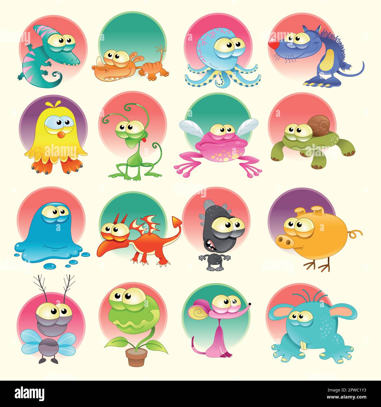 Family of monsters, cartoon and vector characters with background Stock ...