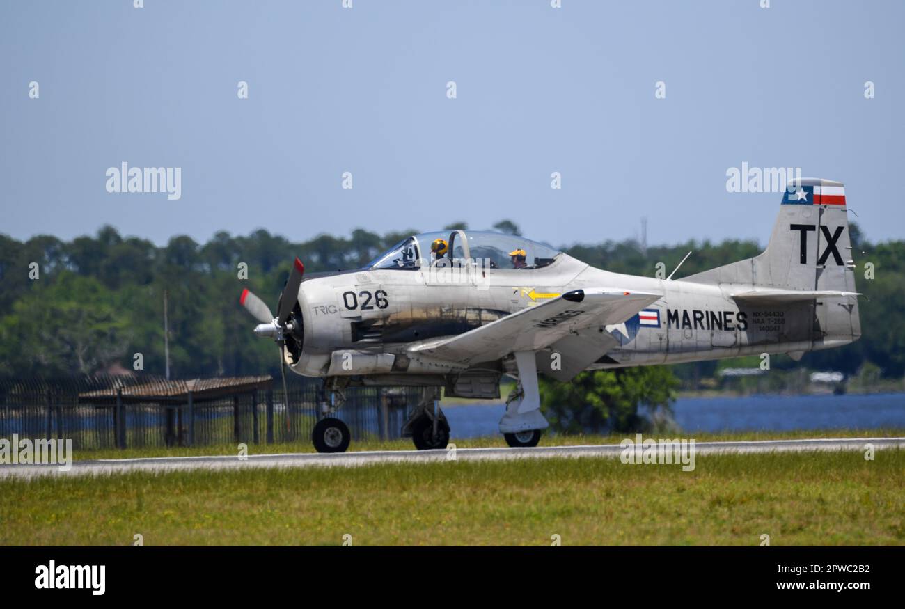 A T-28 Trojan lands during a practice session for the 2023 Thunder Over ...