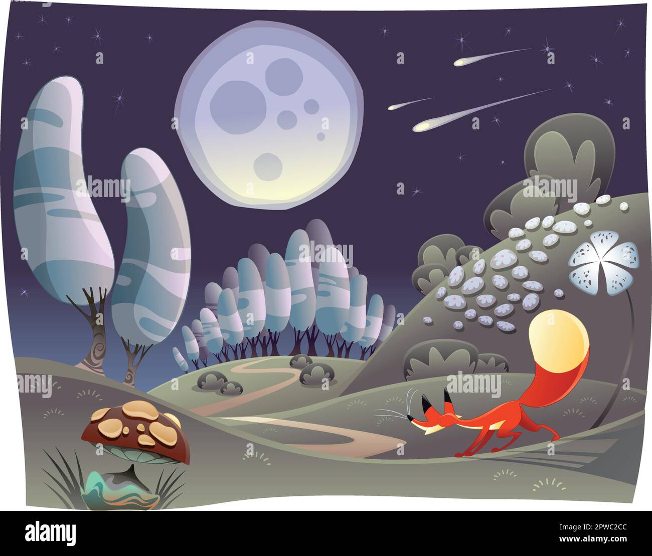 Fox in the night. Funny cartoon and vector scene Stock Vector Image ...