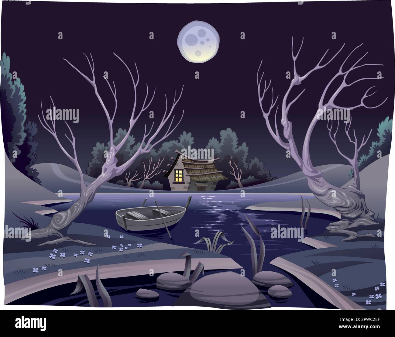 Night scene moon in Cut Out Stock Images & Pictures - Alamy