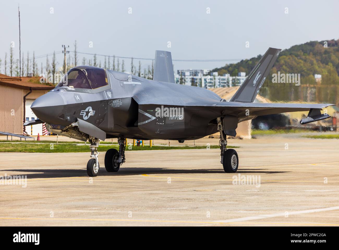 A U.S. Marine Corps F-35B Lightning II aircraft with Marine Fighter ...