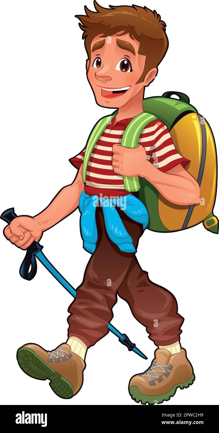 Trekking boy. Funny vector and cartoon isolated character Stock Vector ...