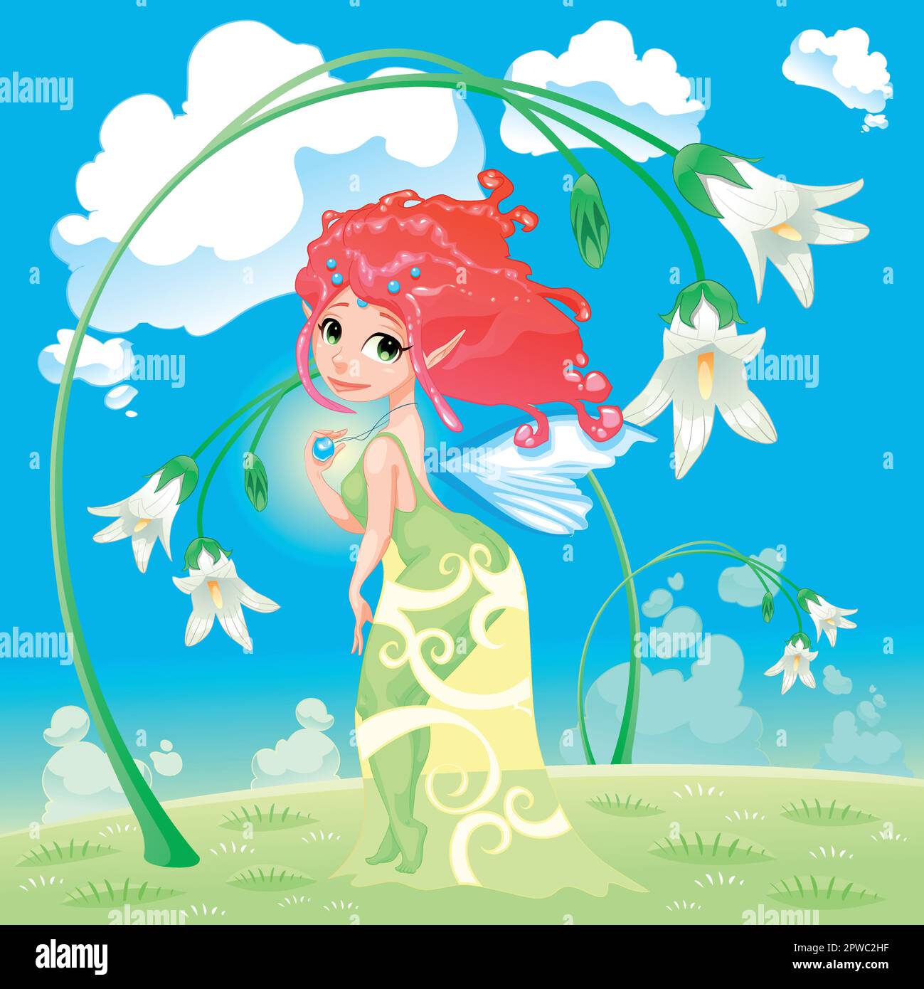 Fairy with flowers. Cartoon and vector illustration Stock Vector Image ...
