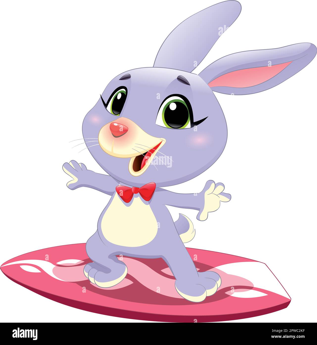 Bunny rabbit with surf. Funny cartoon and vector sporty character Stock ...