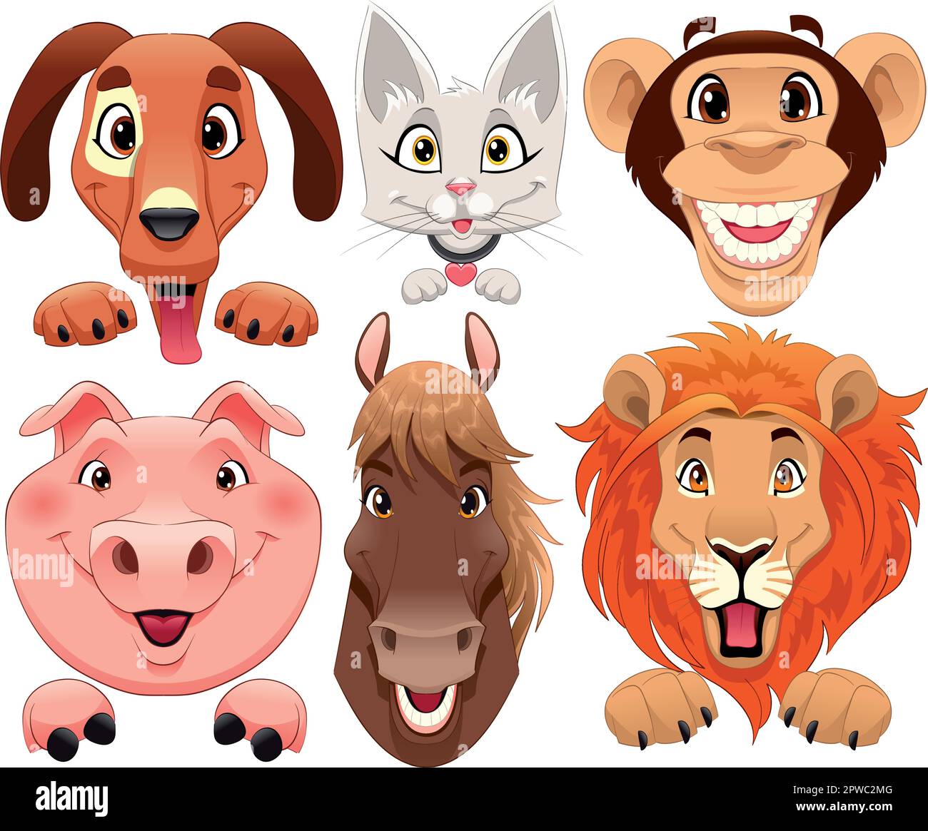 Animals portrait. Funny cartoon and vector isolated characters Stock ...