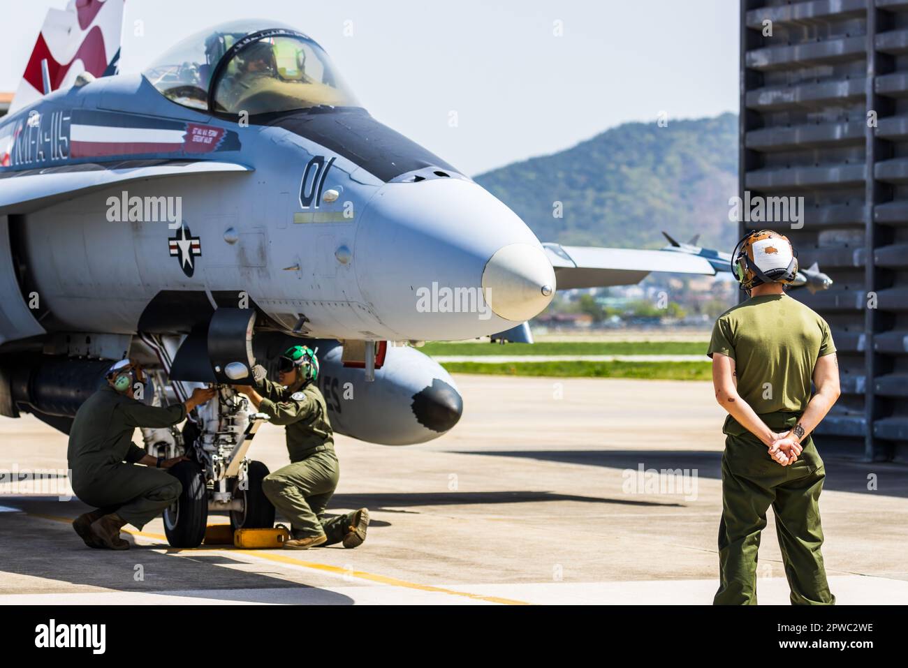 U.S. Marines with Marine Fighter Attack Squadron 115, Marine Aircraft ...