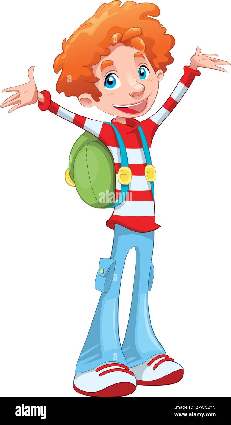 Happy student. Funny cartoon and vector character, isolated object ...