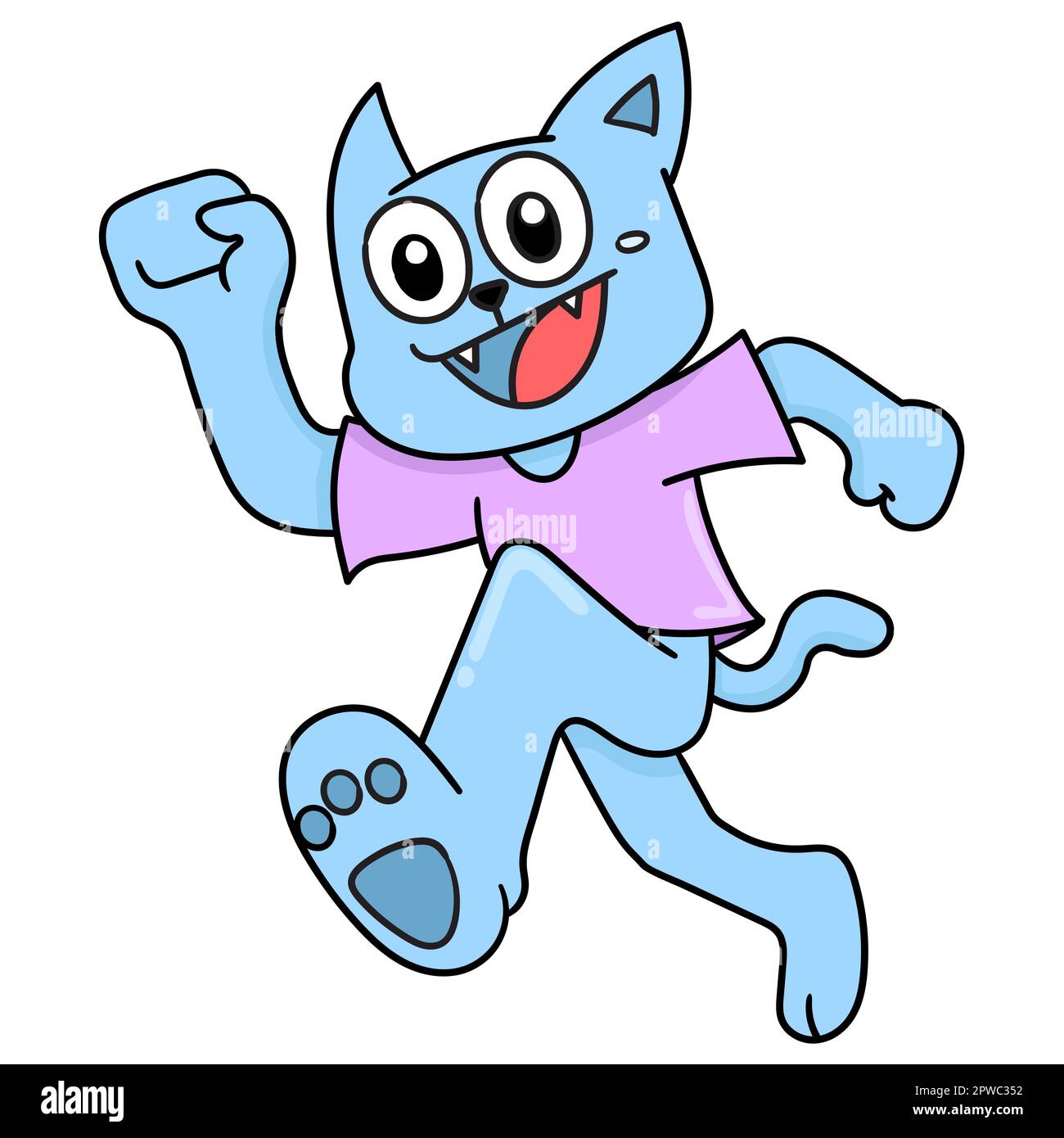 cartoon cat running with happy laughing face doodle kawaii. doodle icon ...