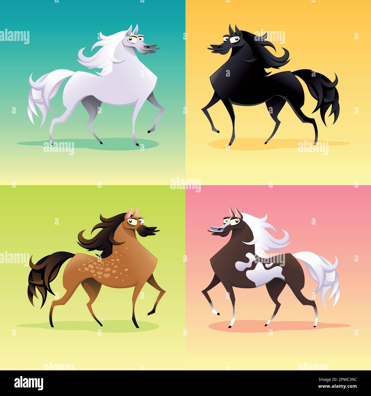 Family of horses. Funny cartoon and vector isolated animal characters ...