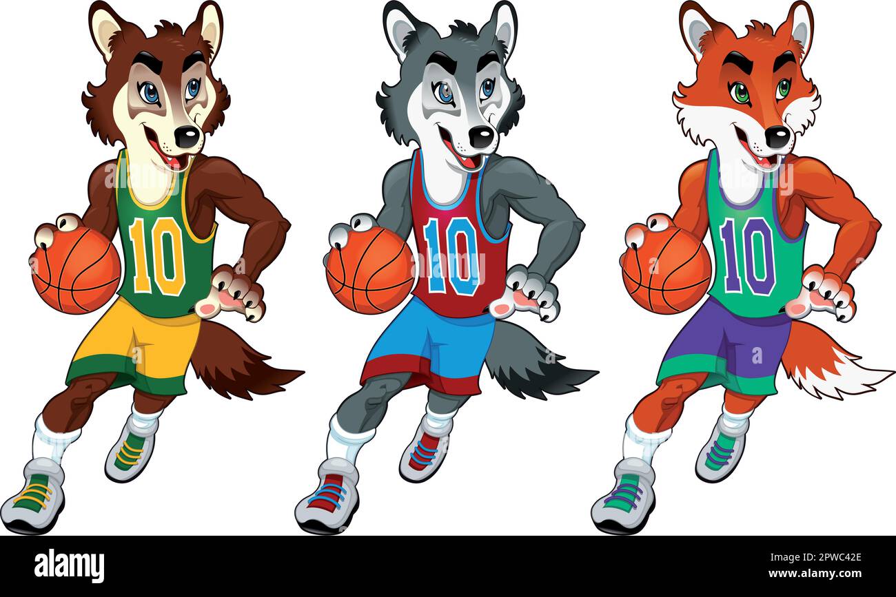 Basketball mascots. Funny cartoon and vector isolated characters Stock ...