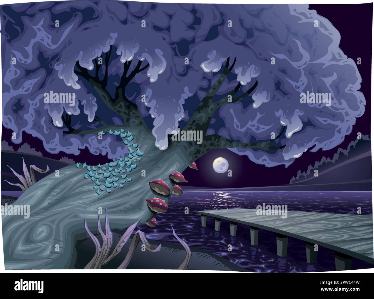 Landscape with water in the night. Vector illustration, isolated ...