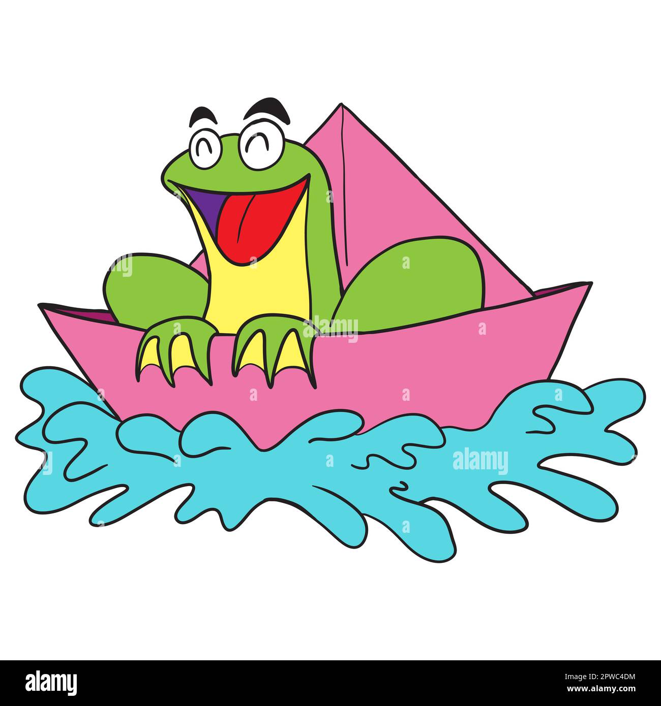 toad boarding the paper boat. kawaii doodle image. doodle icon image ...