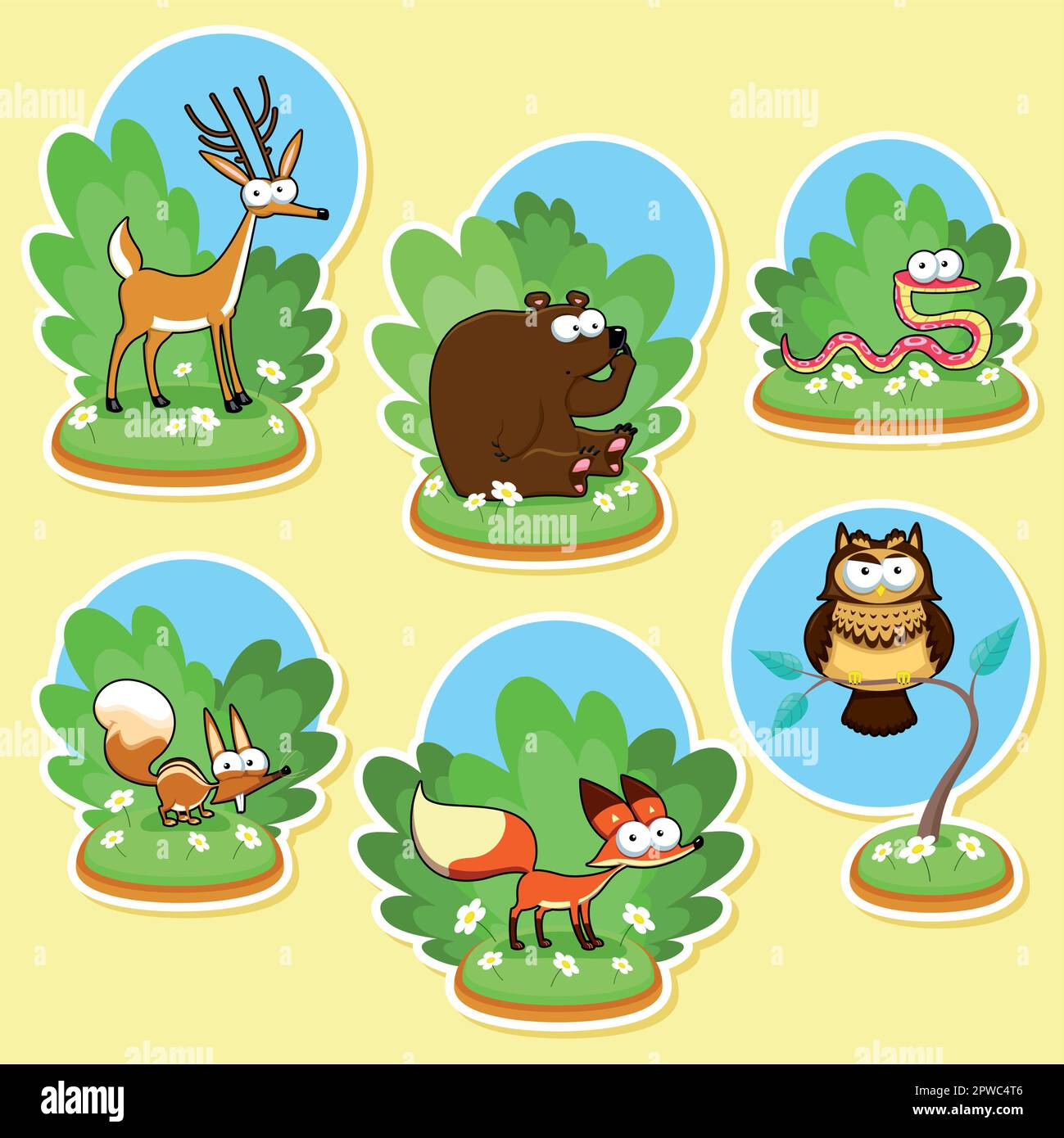 Funny wood animals. Vector and cartoon illustration Stock Vector Image ...