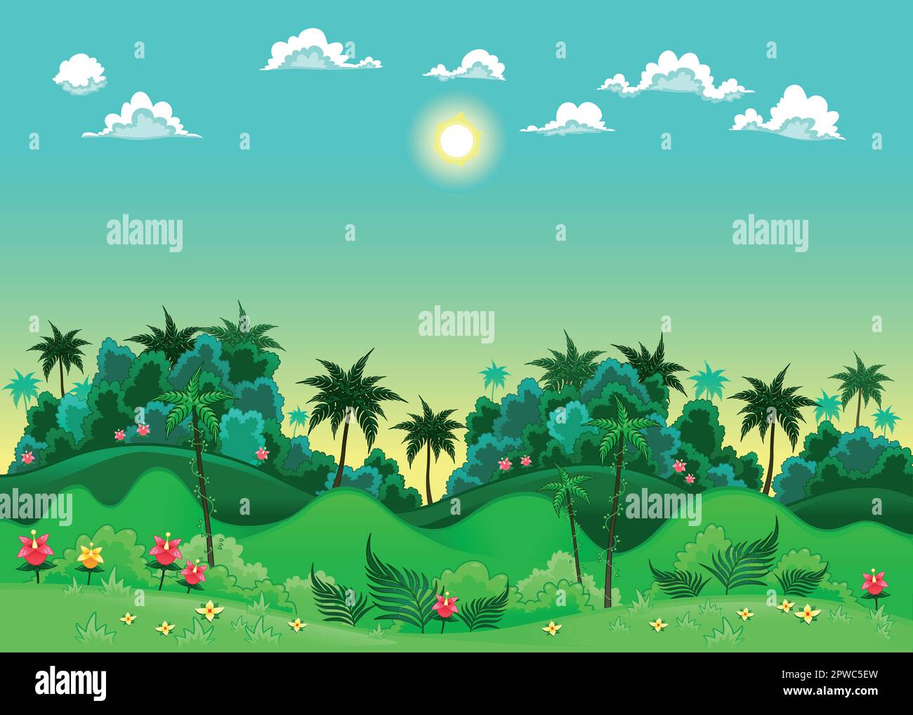Green forest. Vector illustration. The sides repeat seamlessly for a ...