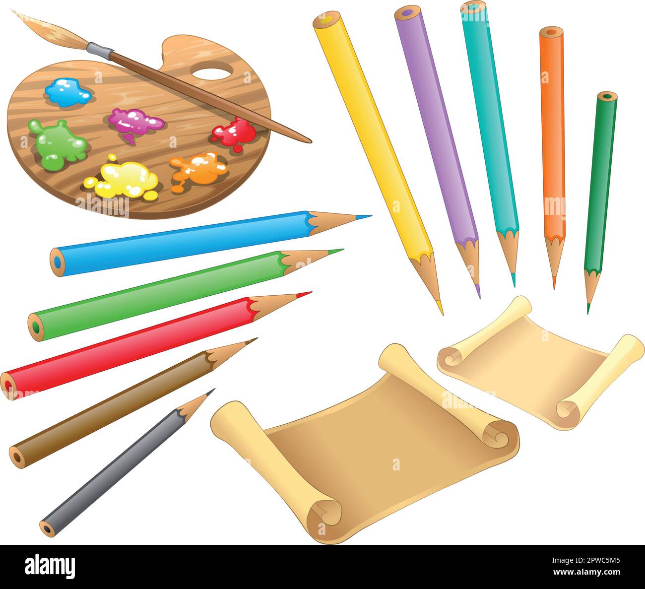 Palette Pastels And Paper Cartoon And Vector Objects Stock Vector