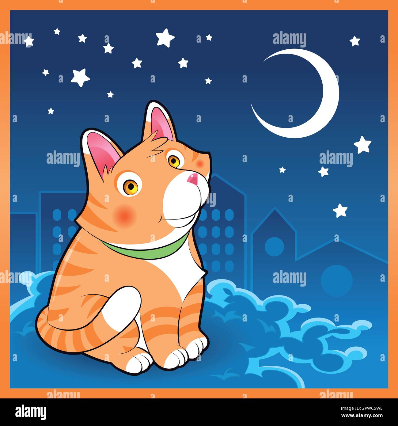 Baby cat in the night, cartoon and vector illustration Stock Vector ...