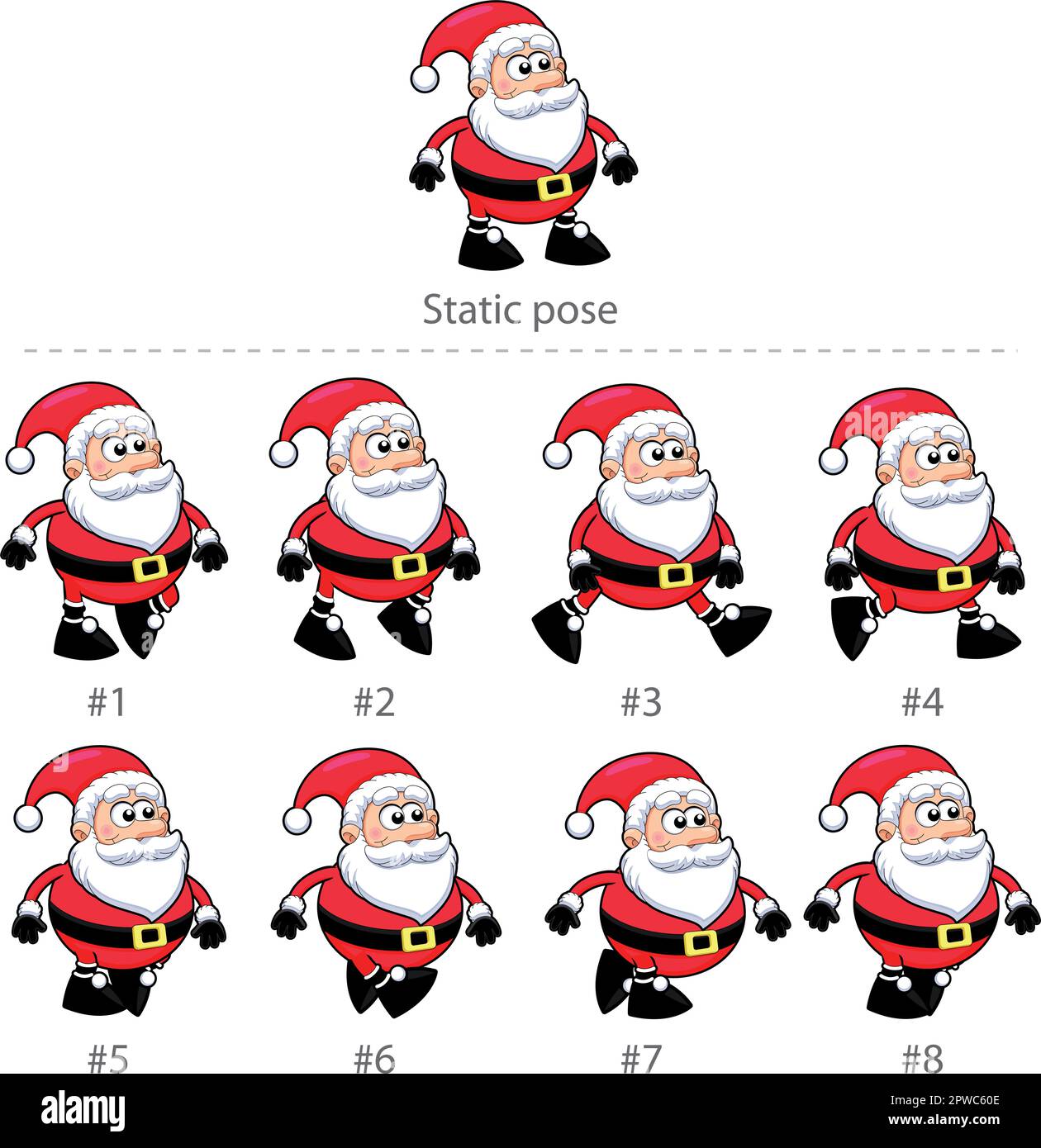 Santa Claus walking frames. Animation for mobile game, vector isolated ...