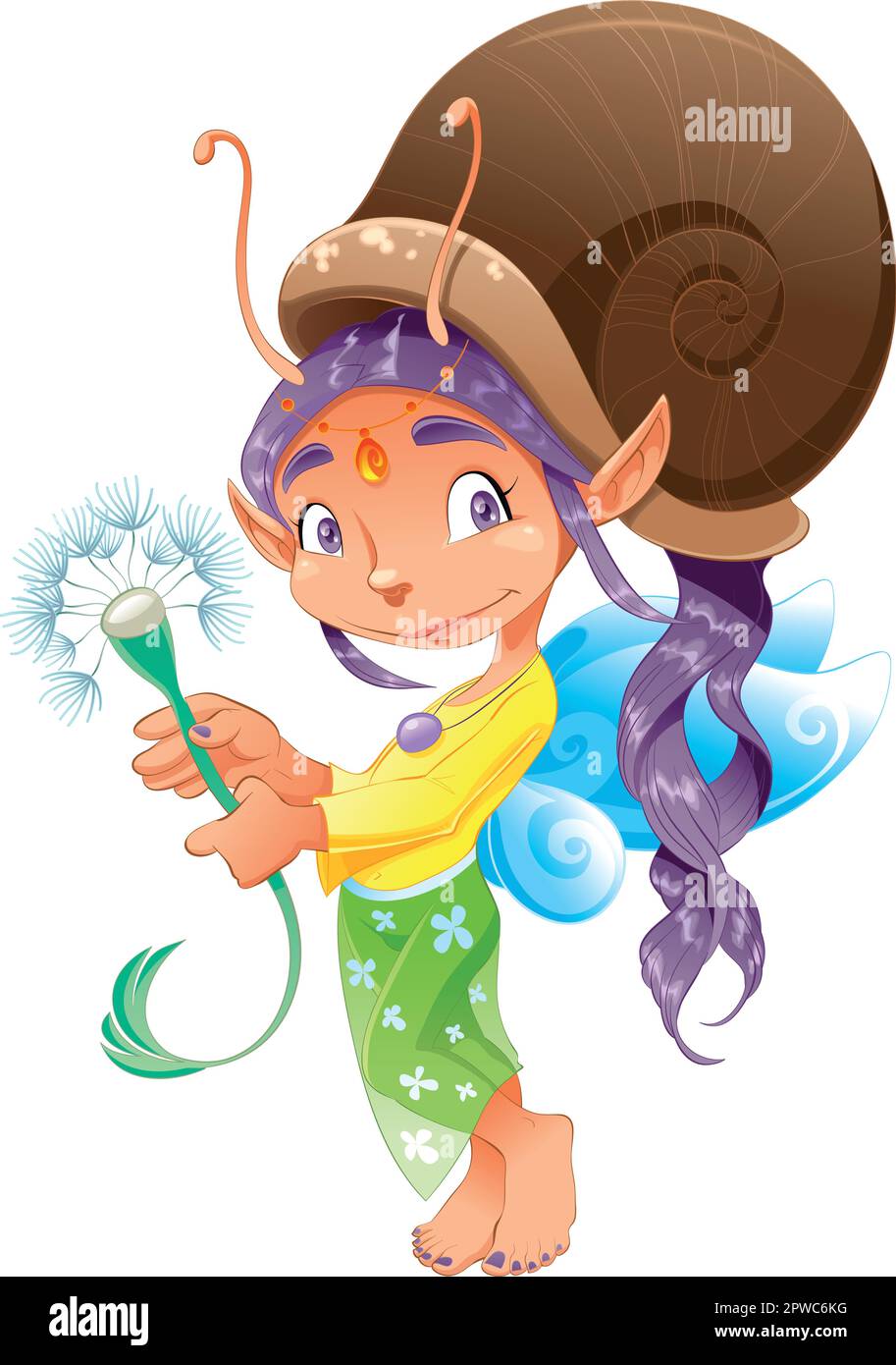Snail Fairy, funny and cute cartoon vector female character Stock ...