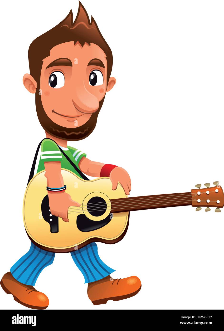 Funny musician - vector and cartoon musical character with guitar Stock ...