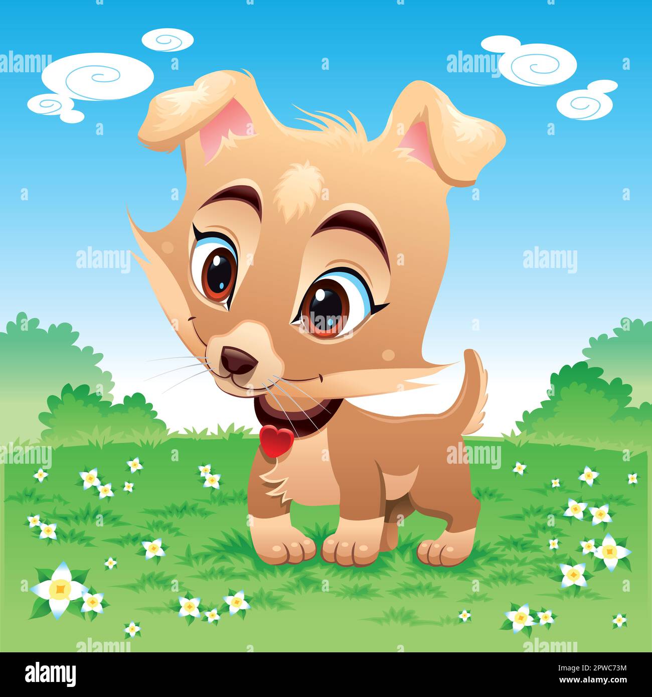 Baby dog in the meadow, funny vector and cartoon character Stock Vector ...