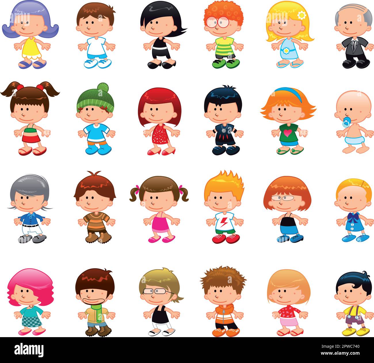 People: group of humans. Funny cartoon and vector illustration Stock ...