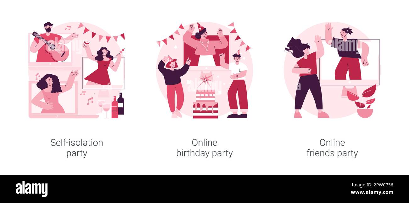 Virtual communication abstract concept vector illustration set. Self ...