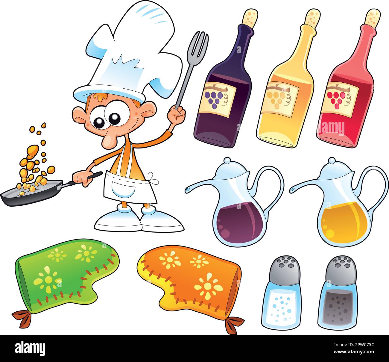 Cook and kitchen objects. Funny cartoon and vector illustration Stock ...