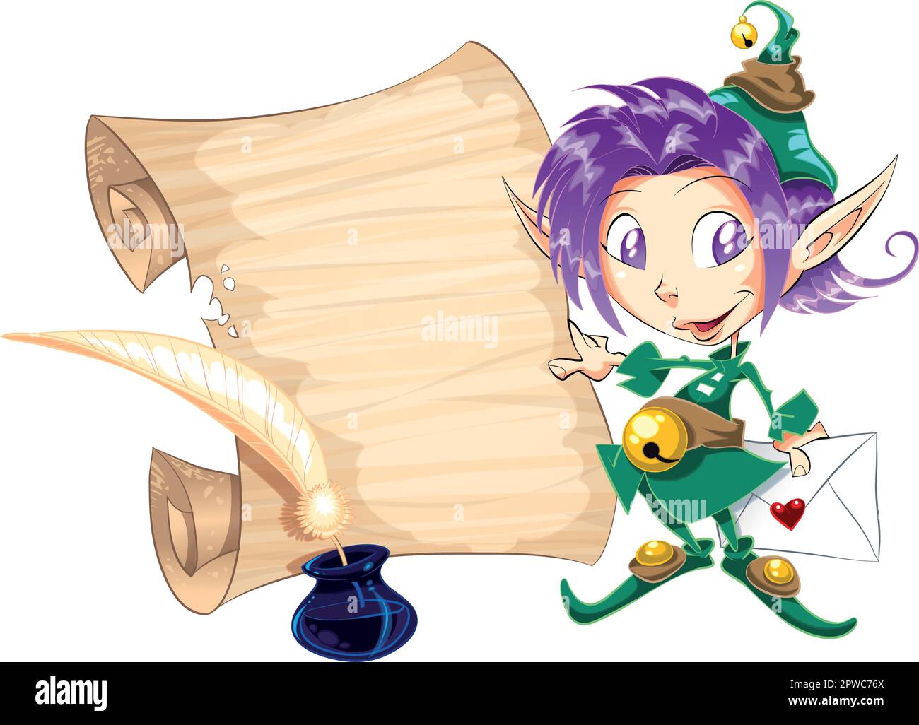 Little Elf is writing vector and cartoon scene Stock Vector Image & Art ...