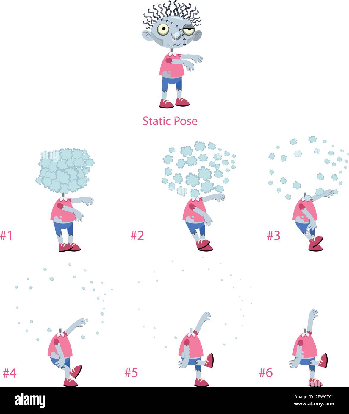 Animation of Zombie with explosion of head. Six frames and 1 static ...