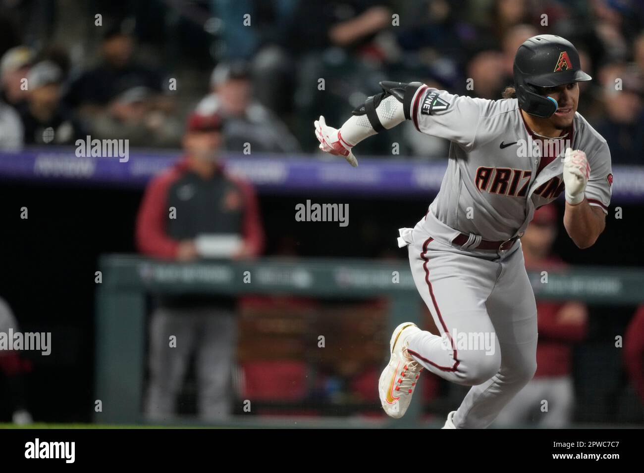 Arizona Diamondbacks center fielder Alek Thomas (5) in the sixth inning ...