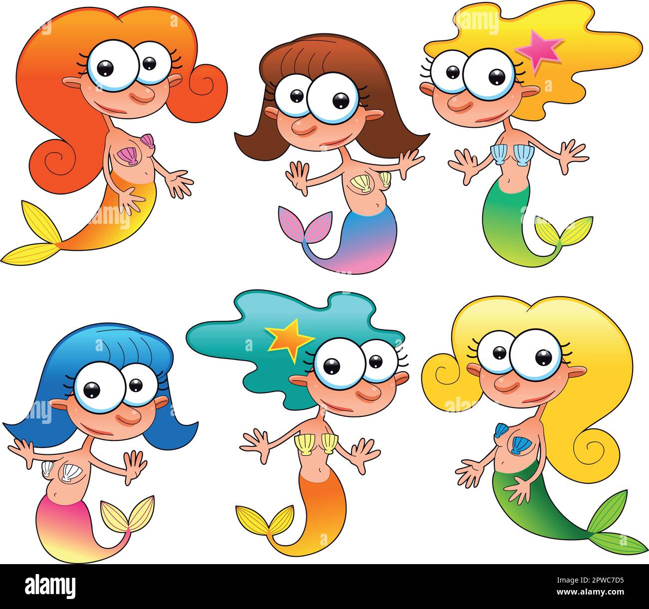 Set of mermaids. Funny cartoon vector characters Stock Vector Image ...