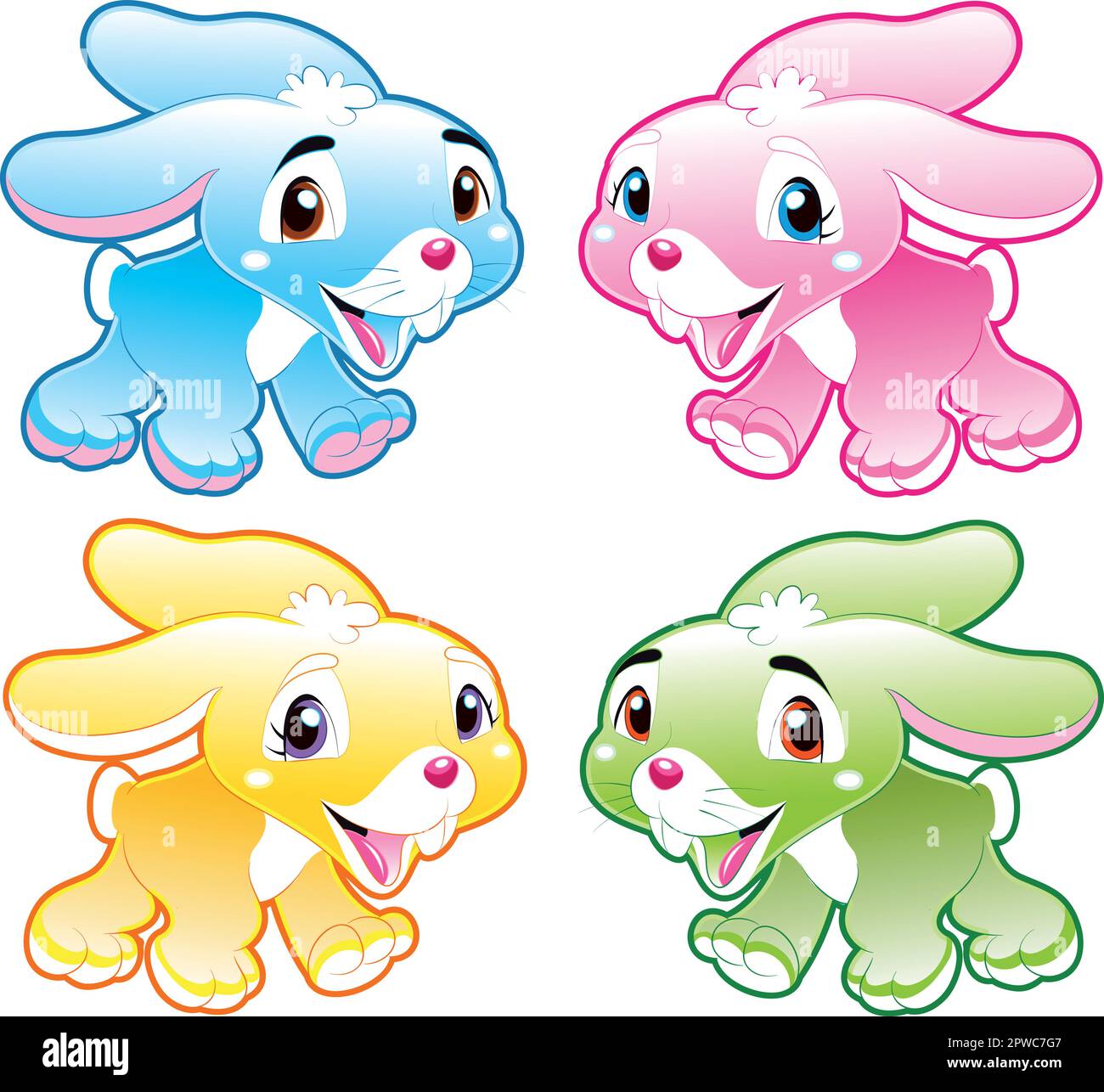 Four Babies Rabbit, funny cartoon and vector characters Stock Vector ...