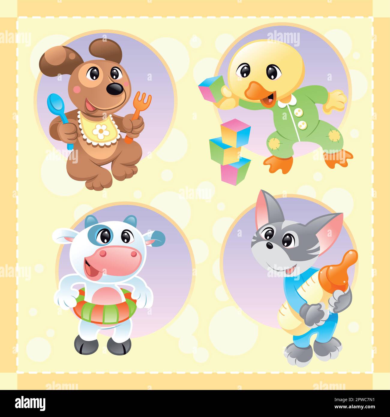 Little pets with background, cartoon and vector characters Stock Vector ...