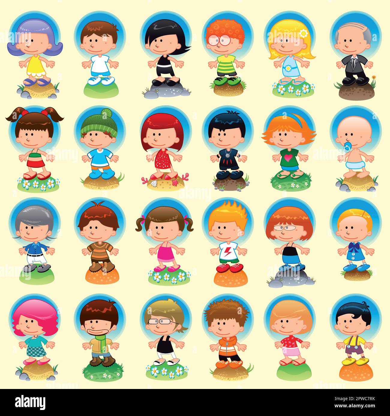 People with background, cartoon and vector illustration with funny ...