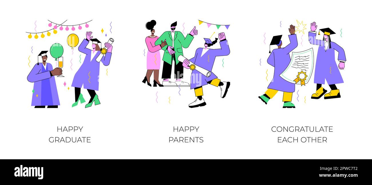 Happy graduates isolated cartoon vector illustrations set. Smiling ...