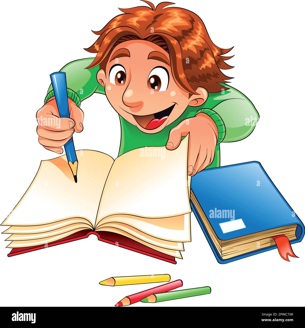 Boy writing and drawing, cartoon and vector character Stock Vector ...