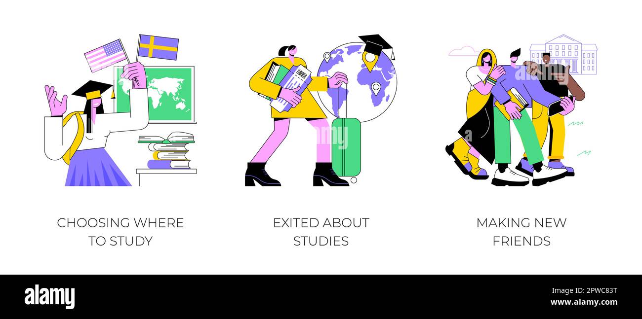 Study abroad isolated cartoon vector illustrations set. Choosing ...