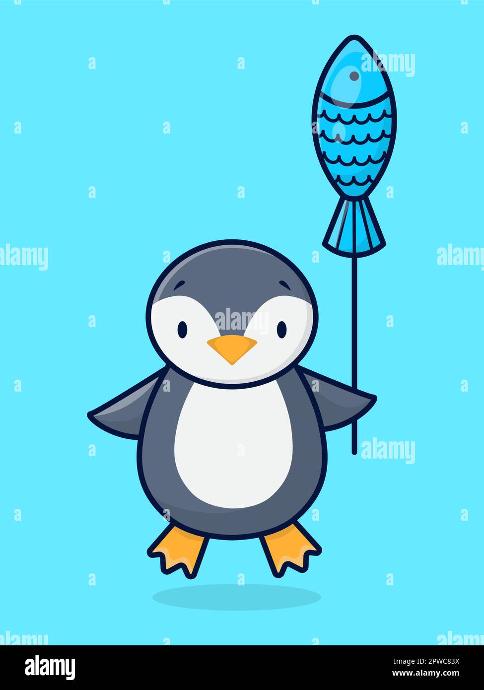 Penguin Fish Cartoon Illustration Stock Illustration Illustration Of