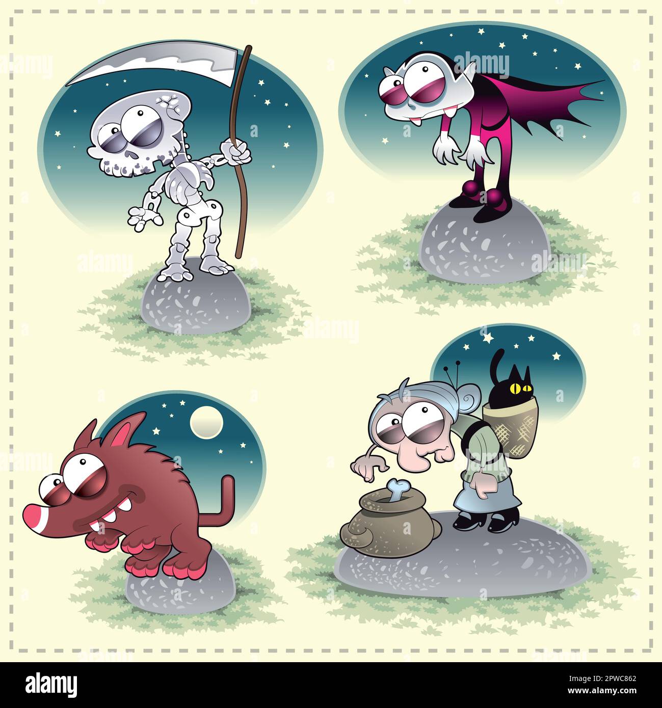 Horror Family with Background: Funny cartoon and vector illustration ...