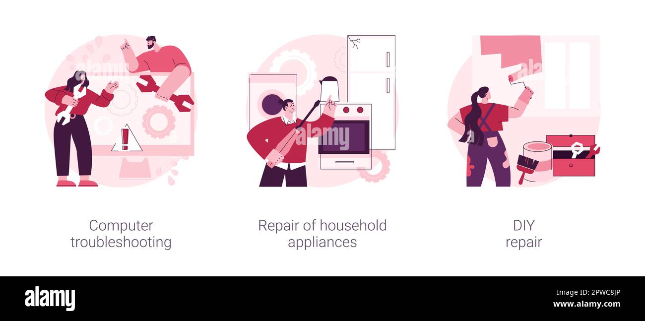 Repair and maintenance services abstract concept vector illustration set. Computer ...