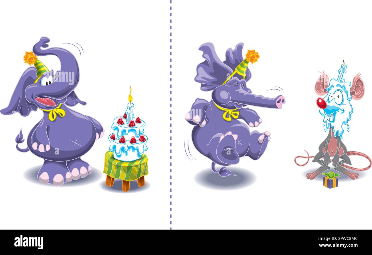 Funny scene for happy birthday, cartoon and vector illustration Stock ...