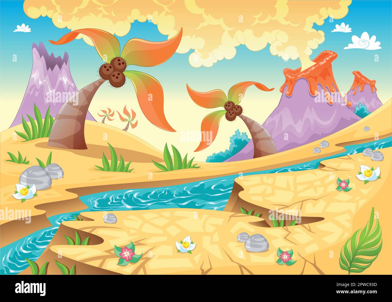 Volcano Cartoon Funny Funny Pterodactyl Flying Background Volcanoes