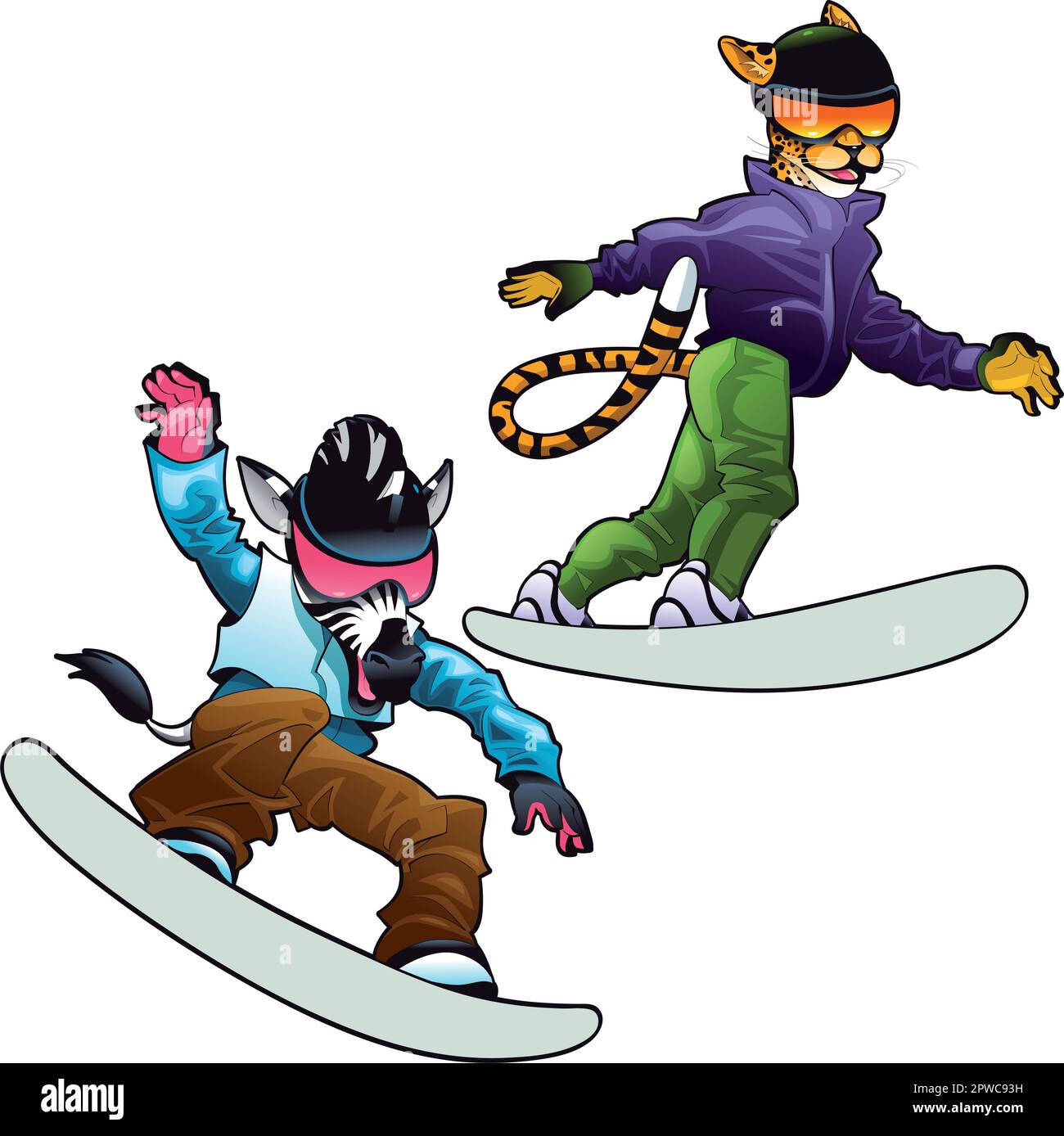 Savannah animals on snowboard. Vector isolated characters Stock Vector ...