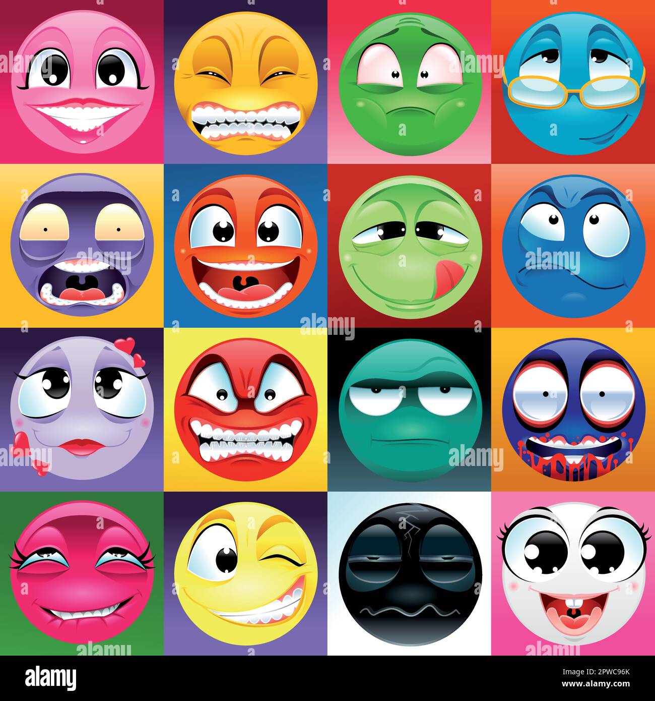 Group of expression with background. Funny vector and cartoon elements ...