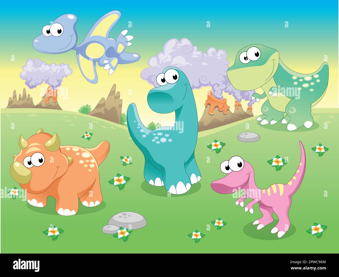Dinosaurs Family with background. Funny cartoon and vector illustration ...