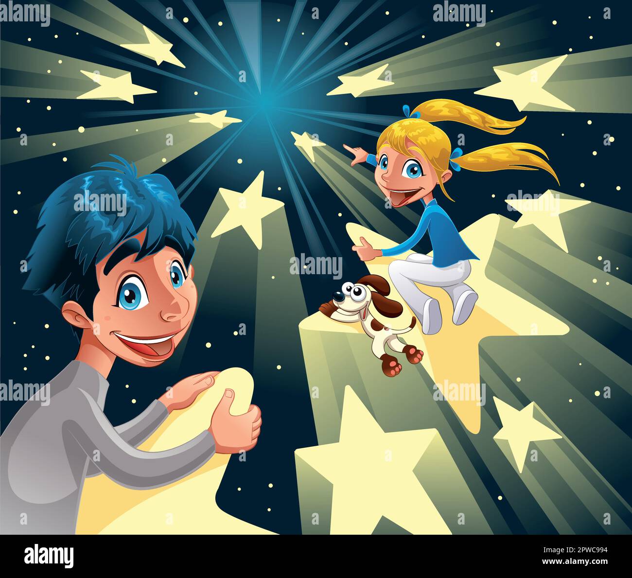 Intergalactic journey on the stars. Funny cartoon and vector ...