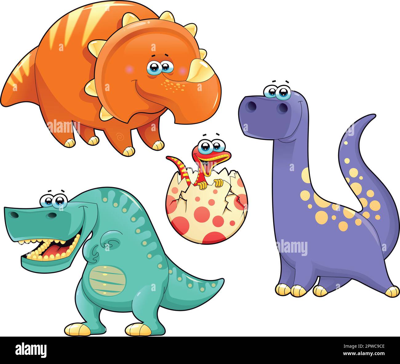 Group of funny dinosaurs. Cartoon and vector isolated characters Stock ...