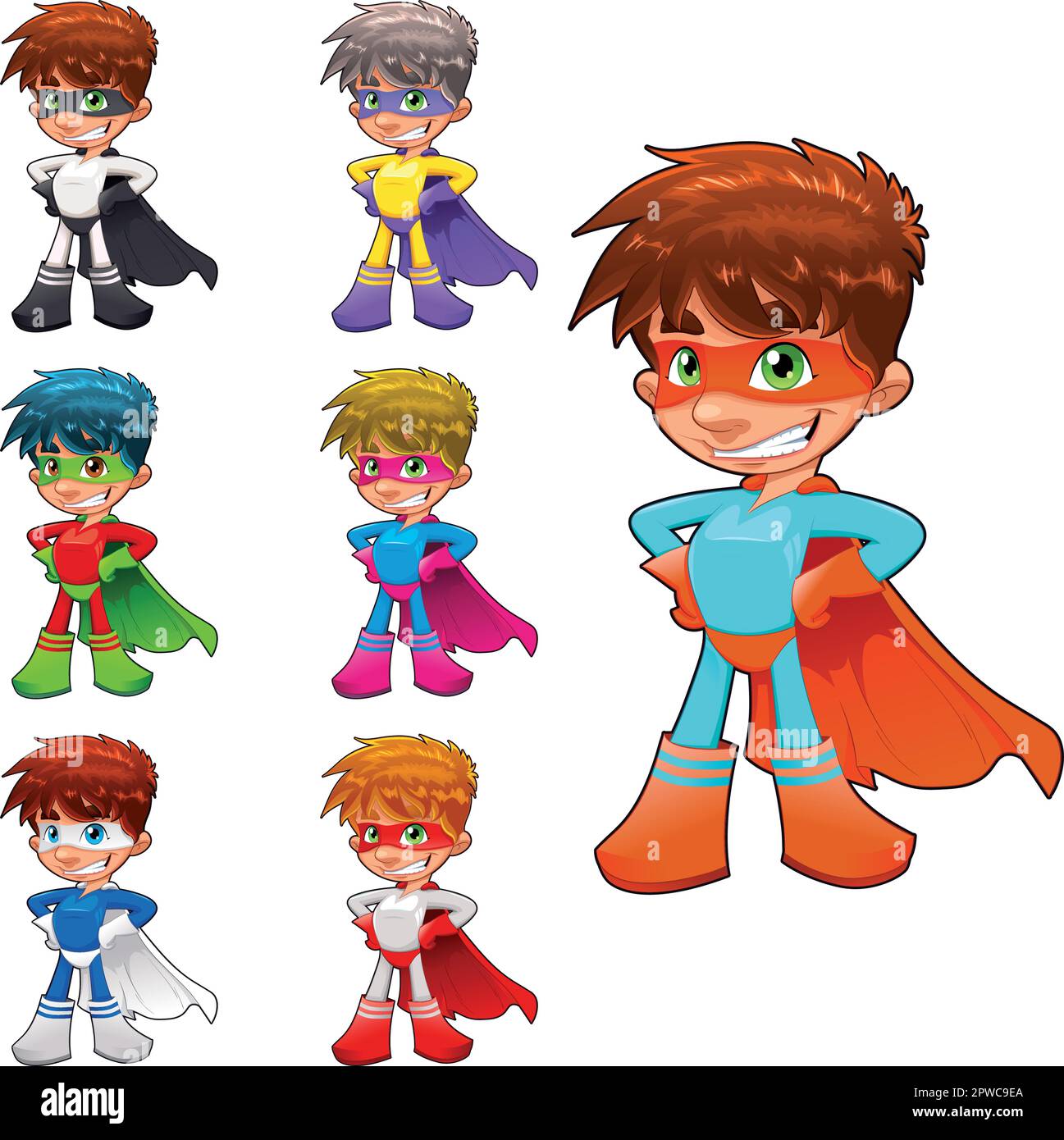 Young superheroes. Funny cartoon and vector characters. Isolated ...